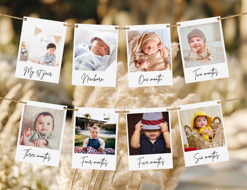 First Birthday Monthly Photo Banner | Editable Canva Template ...