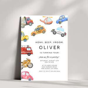 City Cars Transportation Birthday Party Invitation | Instant Download ...