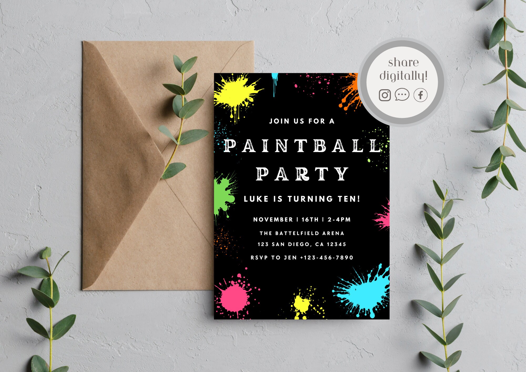 Paintball Birthday Party Invitation Instant Download Paintball Themed ...