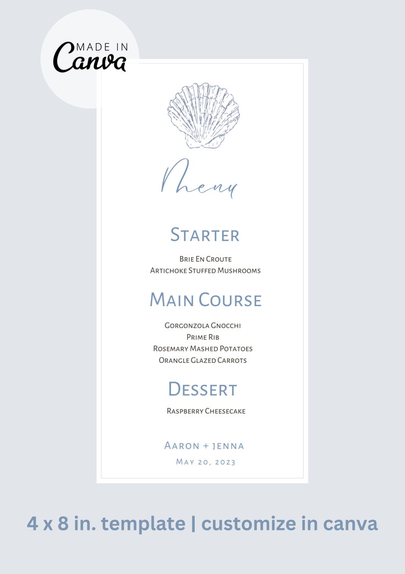 Coastal Themed Menu Minimalist Beach Wedding Printable - Etsy