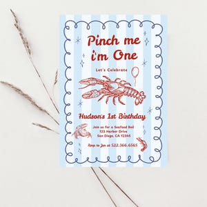 Pinch Me I'm ONE Birthday Invitation | Lobster Seafood Boil Themed ...