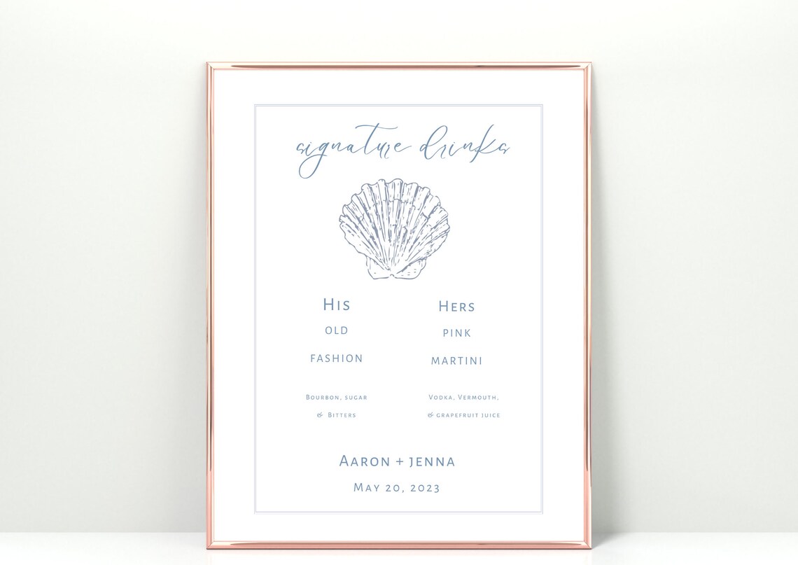 Coastal Themed Signature Drink Menu | Minimalist Beach Wedding ...