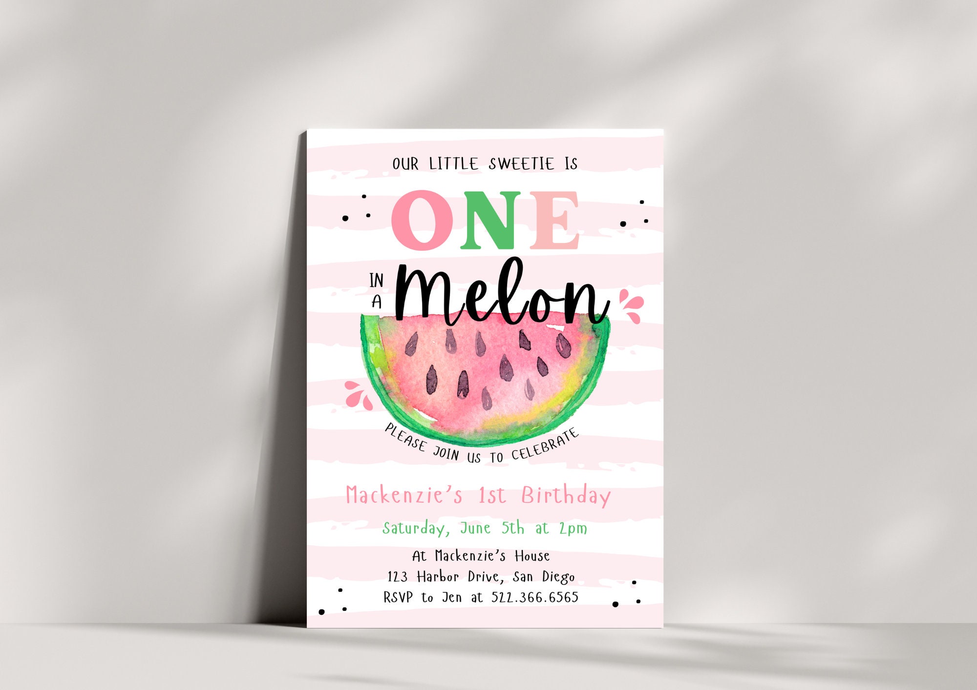 Watermelon Birthday Party Invitation Instant Download One in a Melon ...