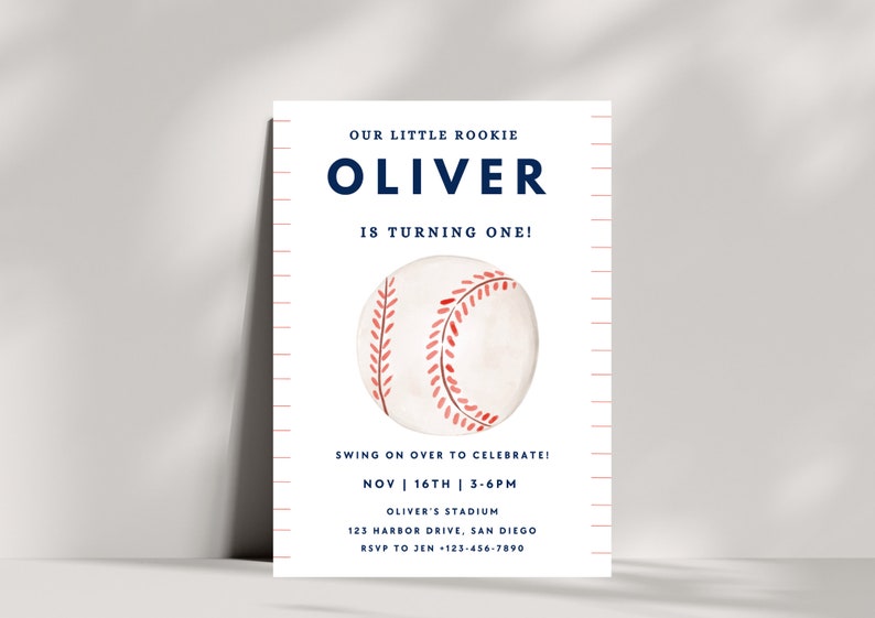 Editable Baseball Party Invitation Little Rookie 1st Birthday Modern ...