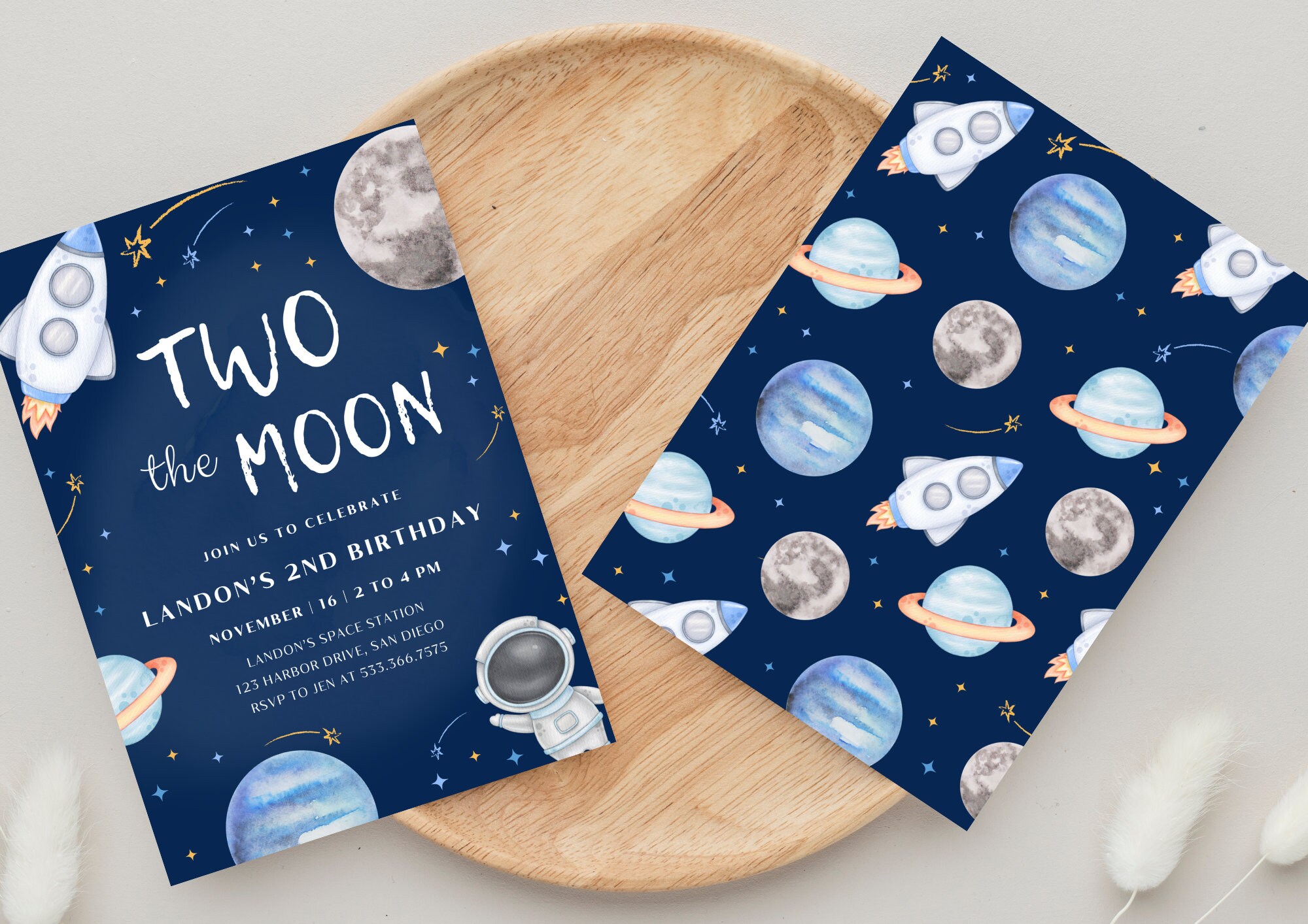 Two the Moon Birthday Party Invitation Instant Download Outerspace ...