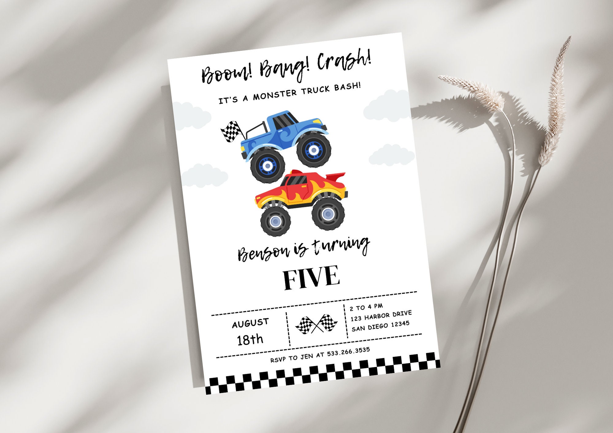 Editable Monster Truck Birthday Invitation Monster Trucks Invitation ...