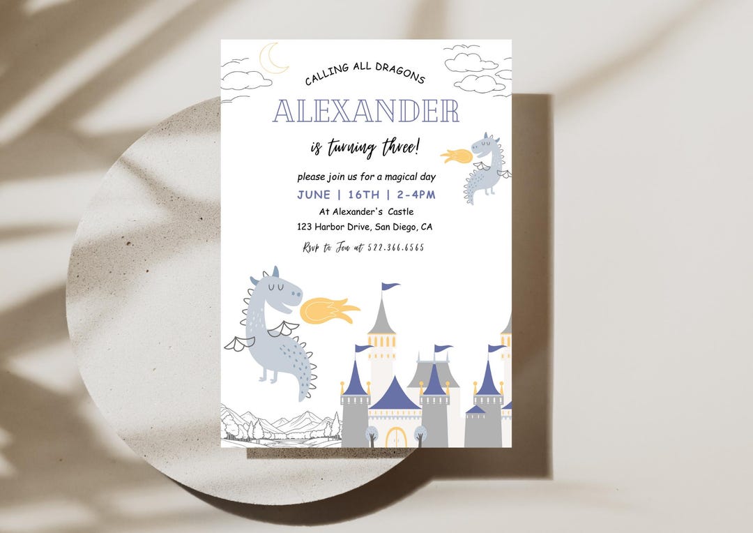 Dragon Birthday Party Invitation, Dragon Theme Birthday, Instant ...