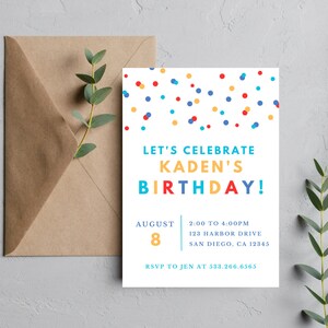Editable Confetti Birthday Party Invitation Instant Download - Etsy