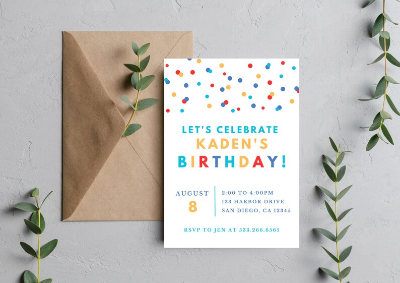 Editable Confetti Birthday Party Invitation Instant Download - Etsy