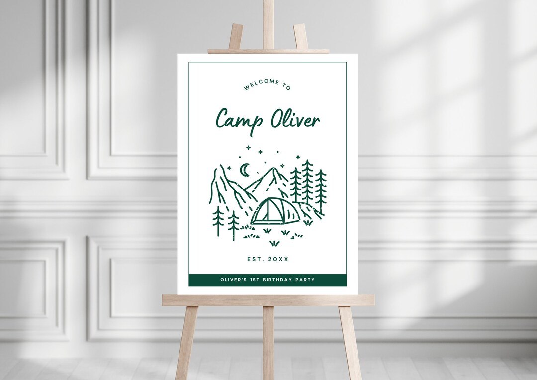 Camp Theme Birthday Party Welcome Sign, Instant Download, ONE Happy ...