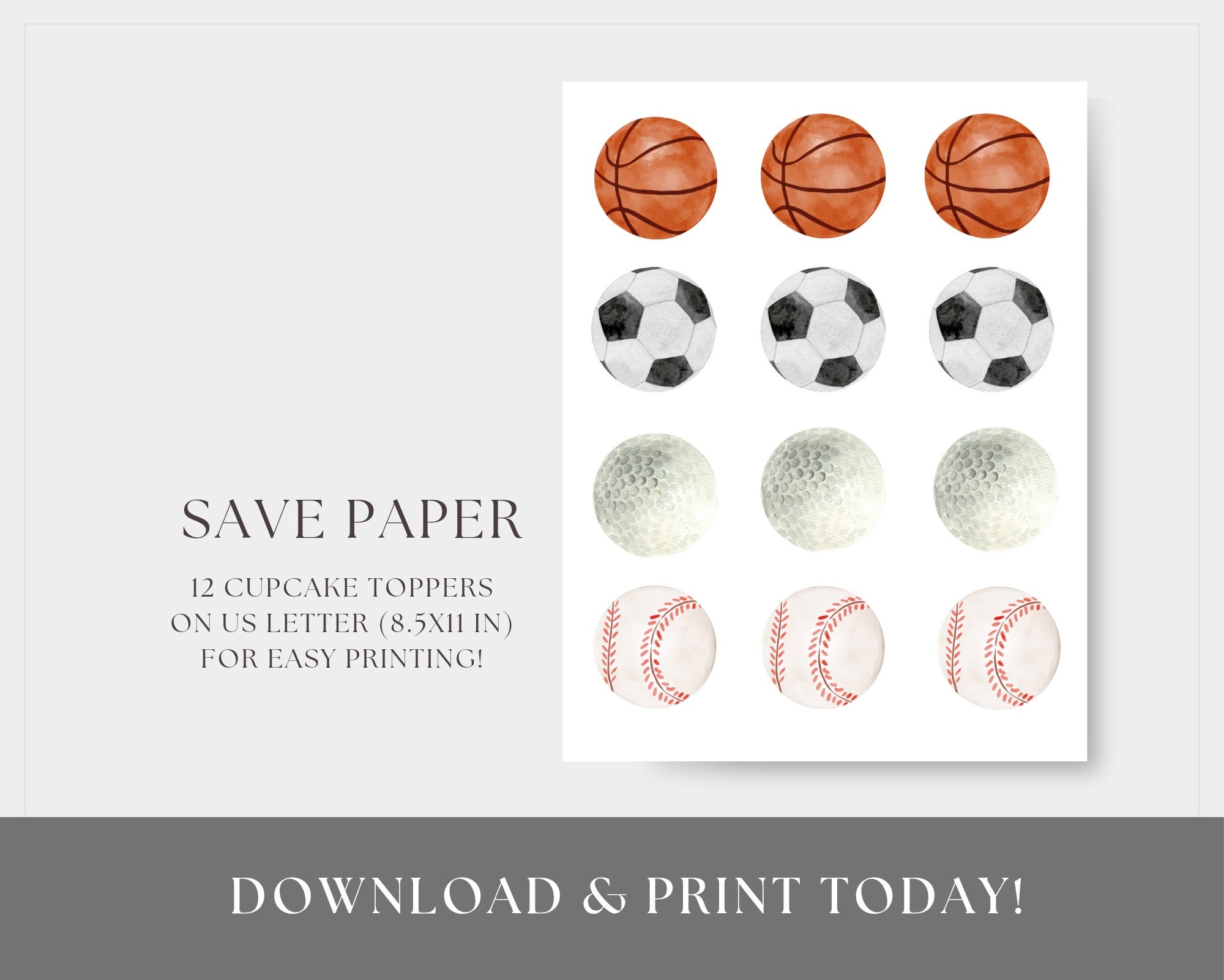 Sports Birthday Party Cupcake Toppers Sports Themed Party Instant ...