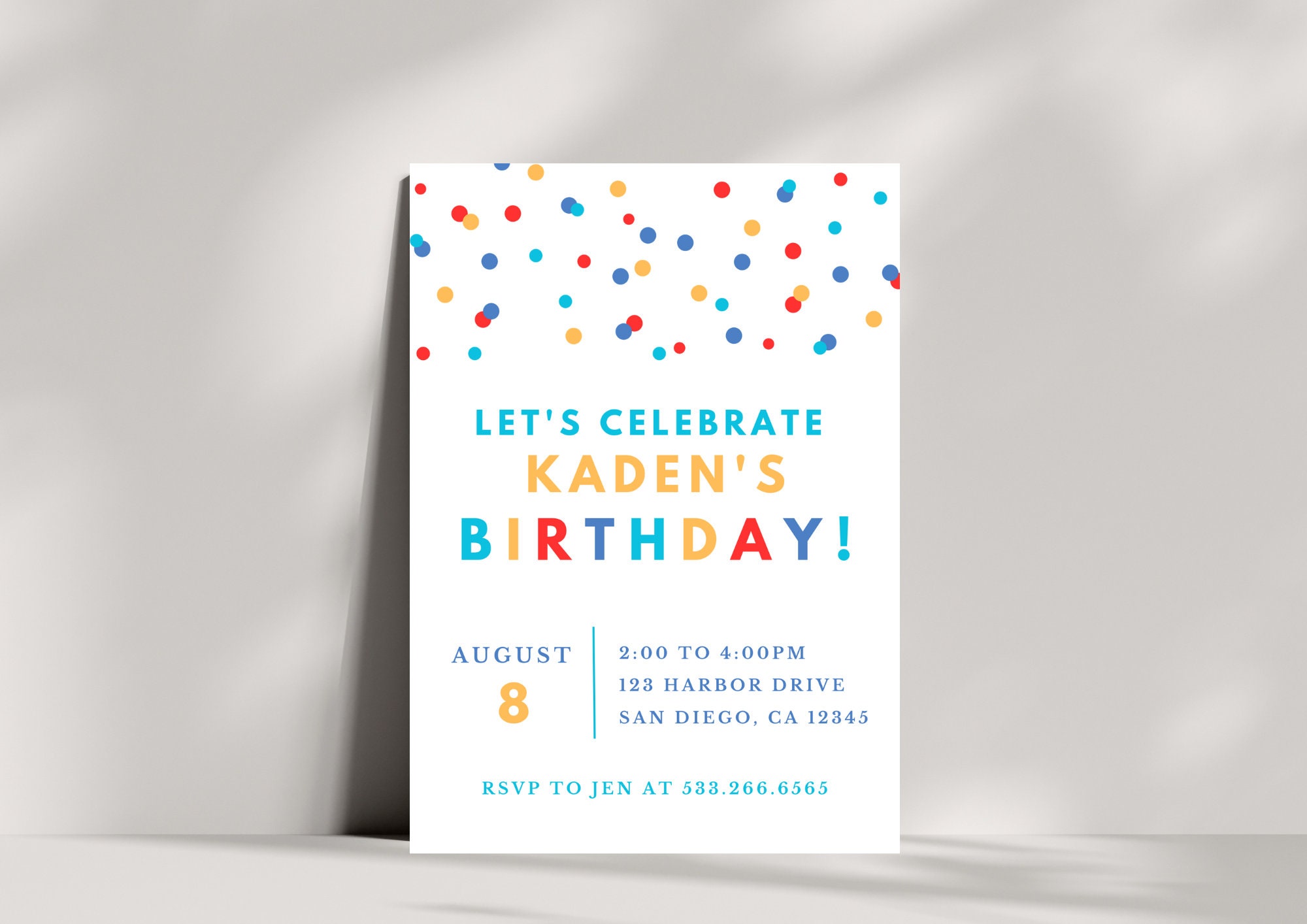 Editable Confetti Birthday Party Invitation Instant Download Colorful ...