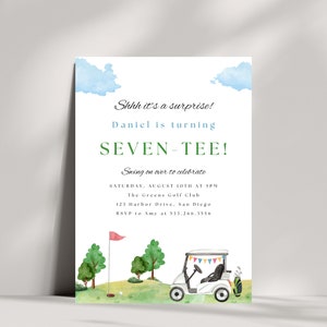 Golf SEVEN-TEE Birthday Party Invitation Instant Download Golf Surprise ...