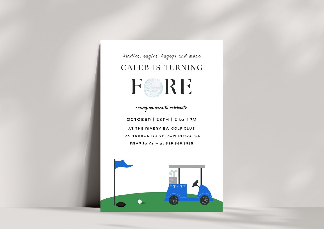 Blue Golf FORE Birthday Party Invitation | Instant Download | Boy 4th ...