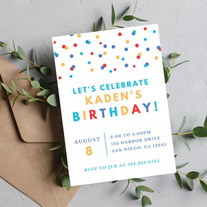 Editable Confetti Birthday Party Invitation | Instant Download ...
