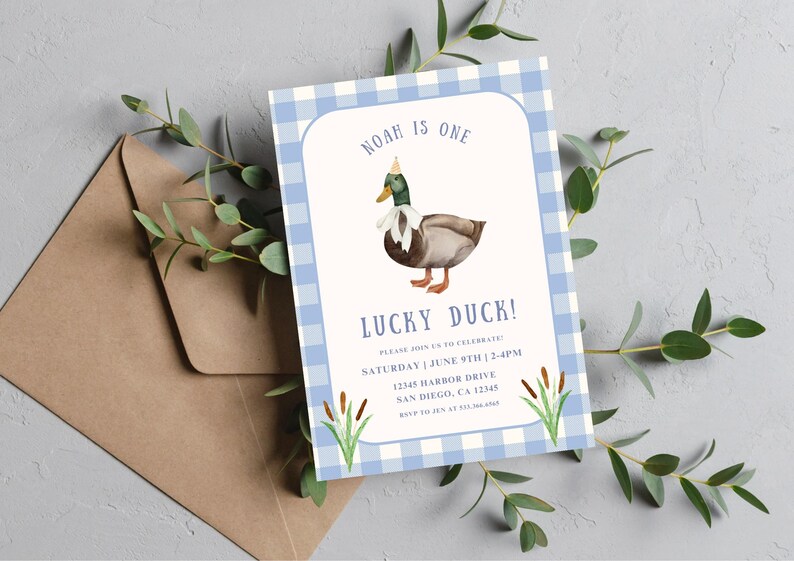 ONE Lucky Duck First Birthday Invitation Instant Download Lucky Duck ...