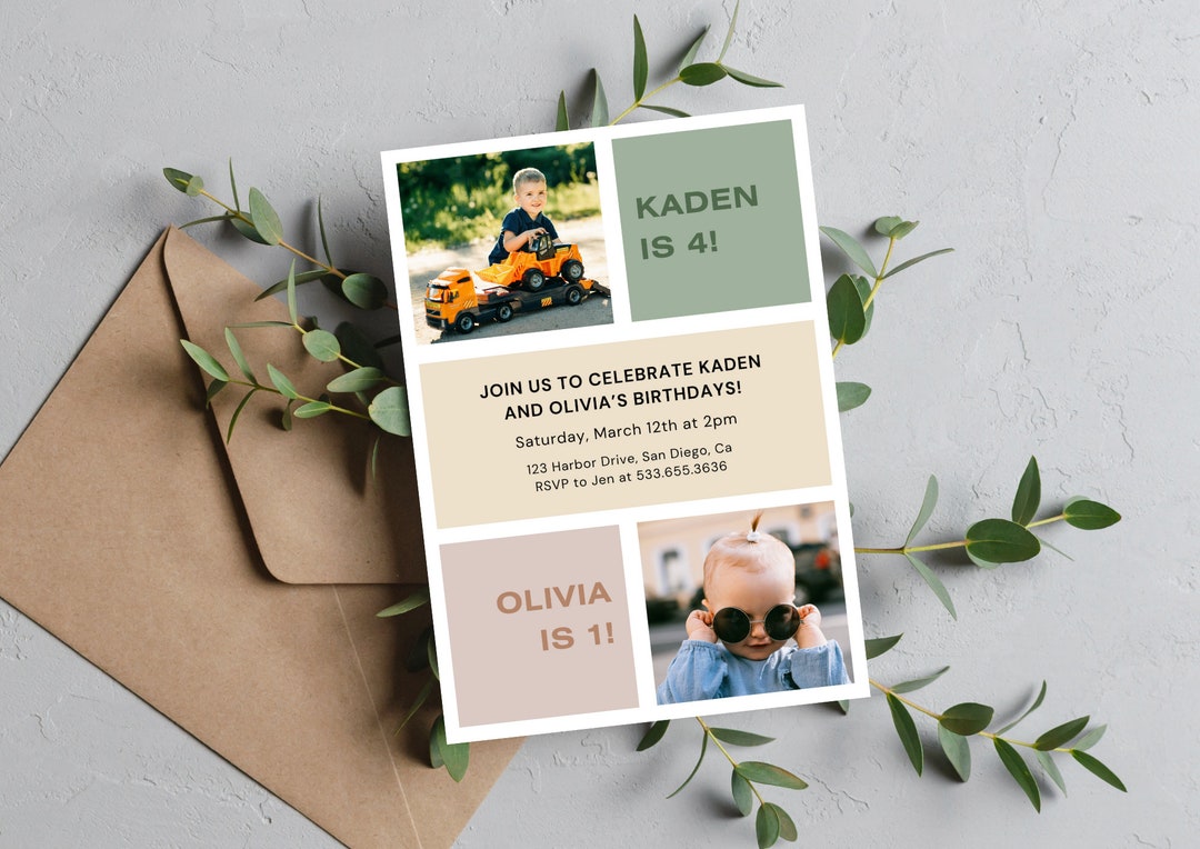 Joint Birthday Party Photo Invitation Double Birthday Party With ...