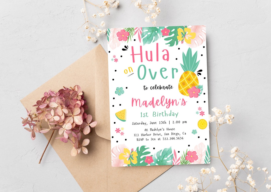 Hawaiian Luau Birthday Party Invitation Instant Download Pineapple 1st ...