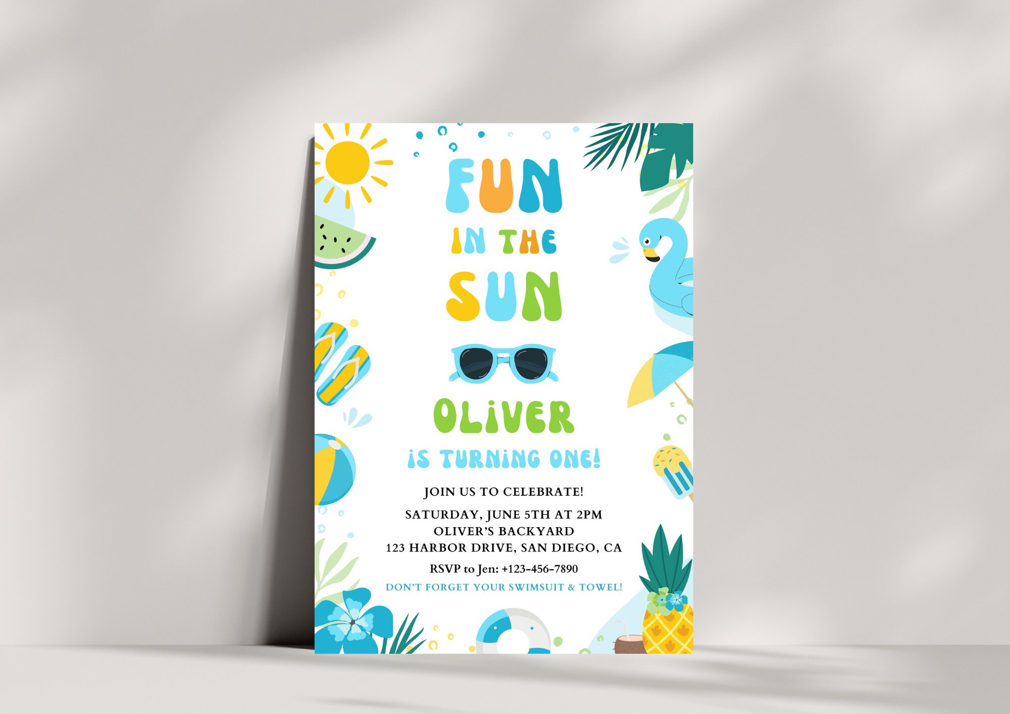 Editable Fun in the Sun Birthday Party Invitation | Tropical Splish ...