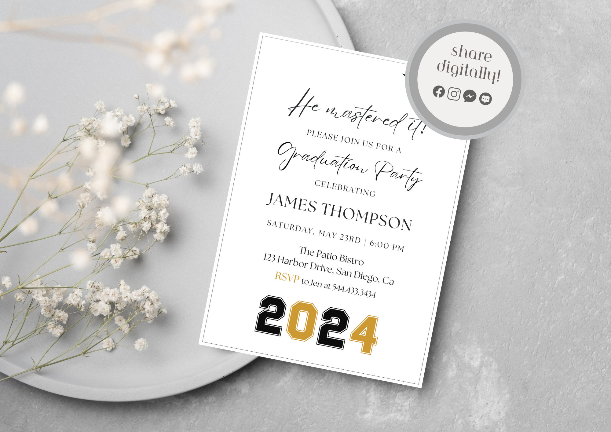 He Mastered It Graduation Party Invitation Editable Template Printable ...