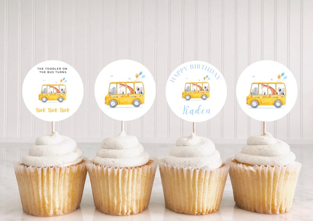 Yellow School Bus Birthday Party Cupcake Toppers | Instant Download ...