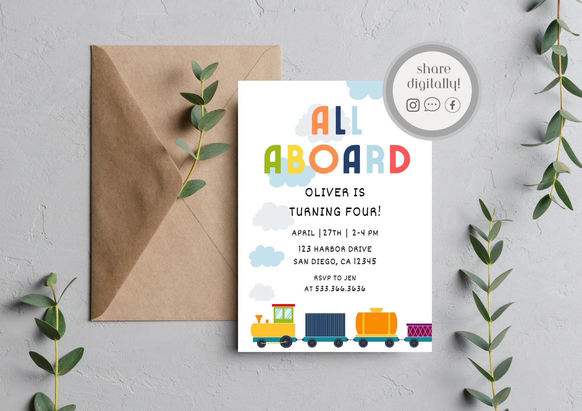 Train Birthday Invitation Digital Download Boy Birthday All Aboard ...