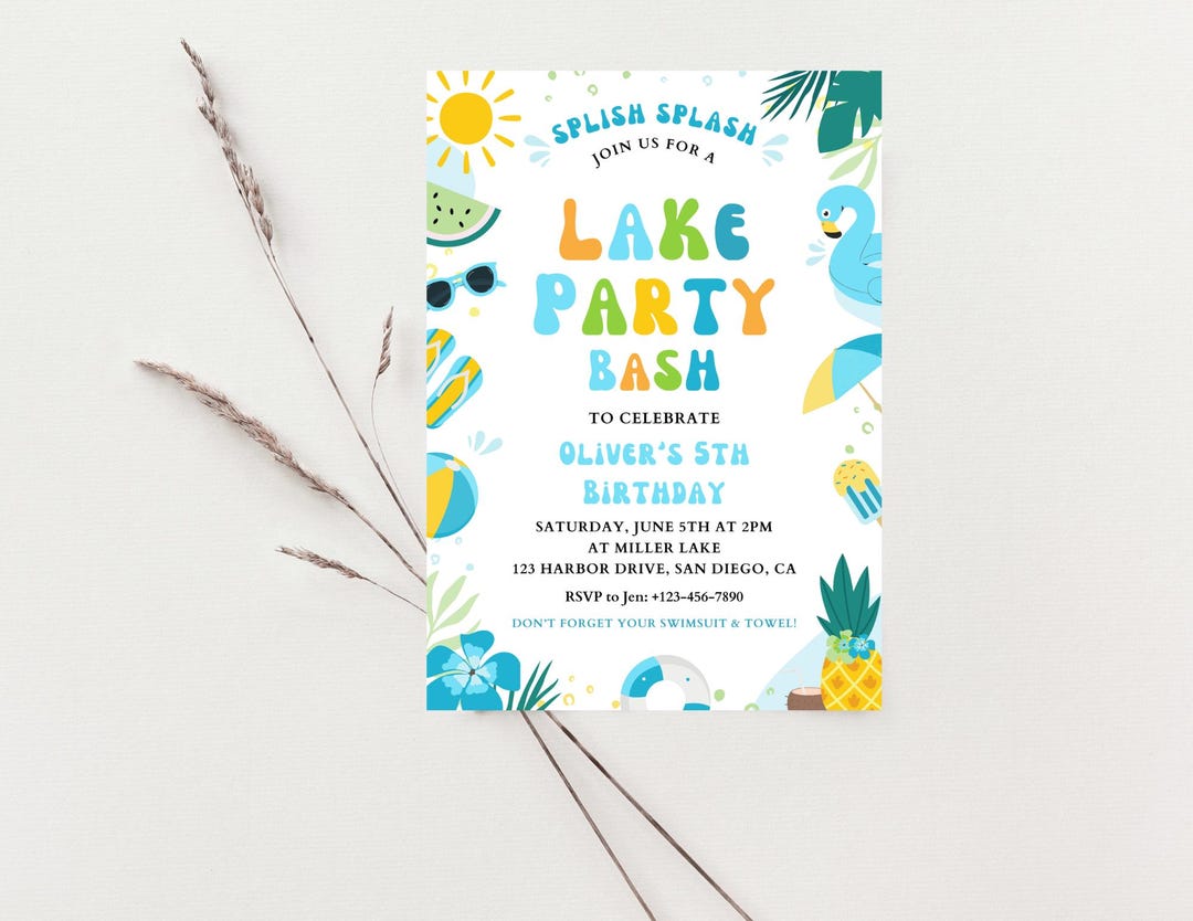 Lake Party Birthday Invitation | Tropical Splish Splash Party at the ...