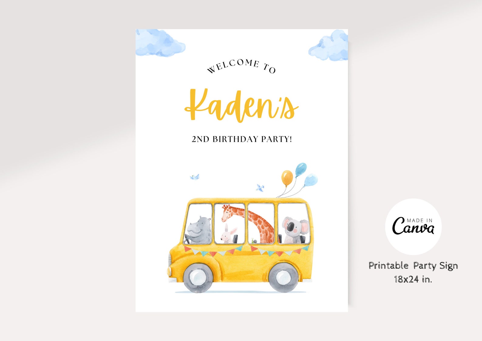 Yellow School Bus Birthday Party Welcome Sign Instant Download Wheels ...