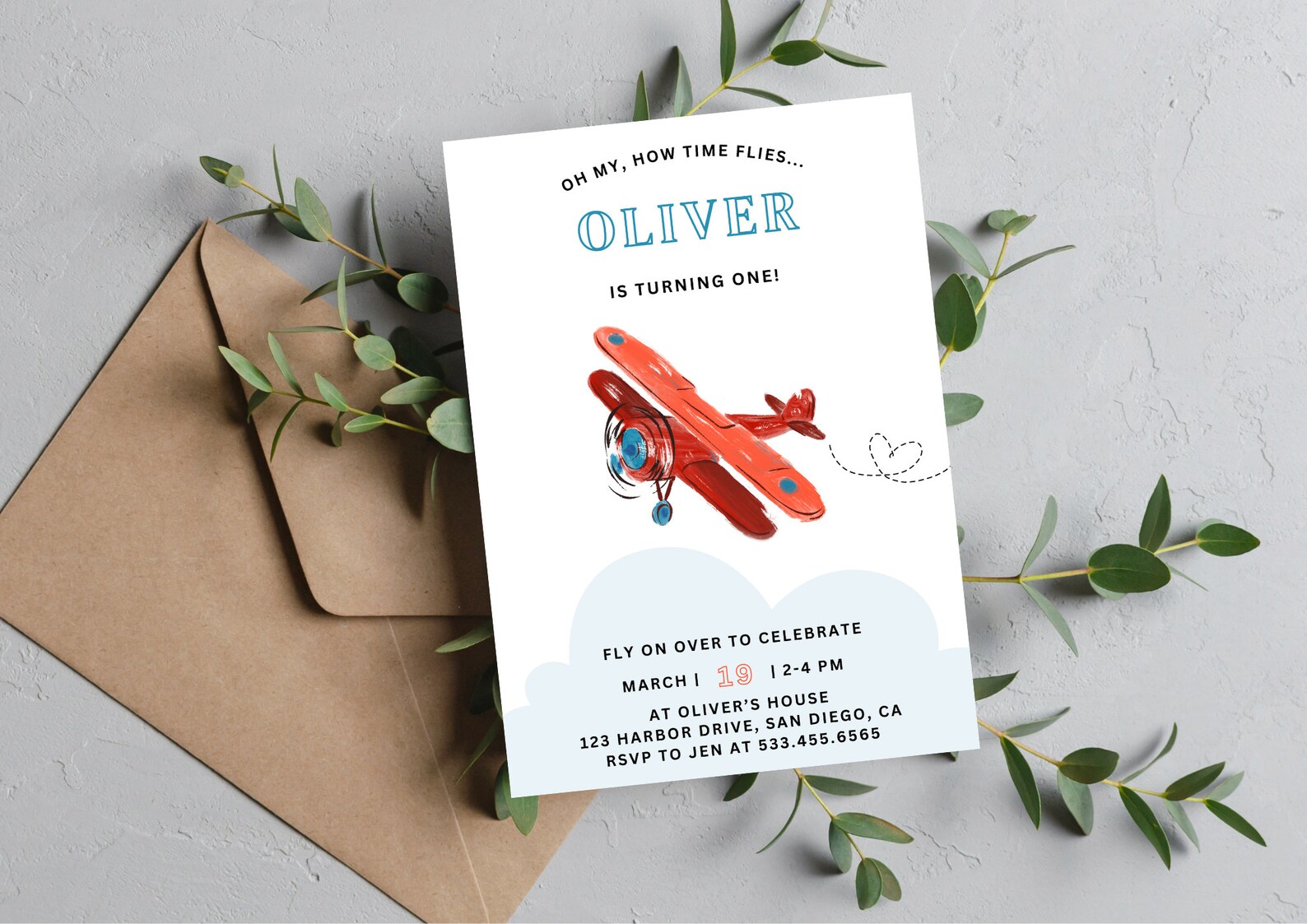 Editable Airplane Birthday Invitation Modern Plane Invitation Canva ...