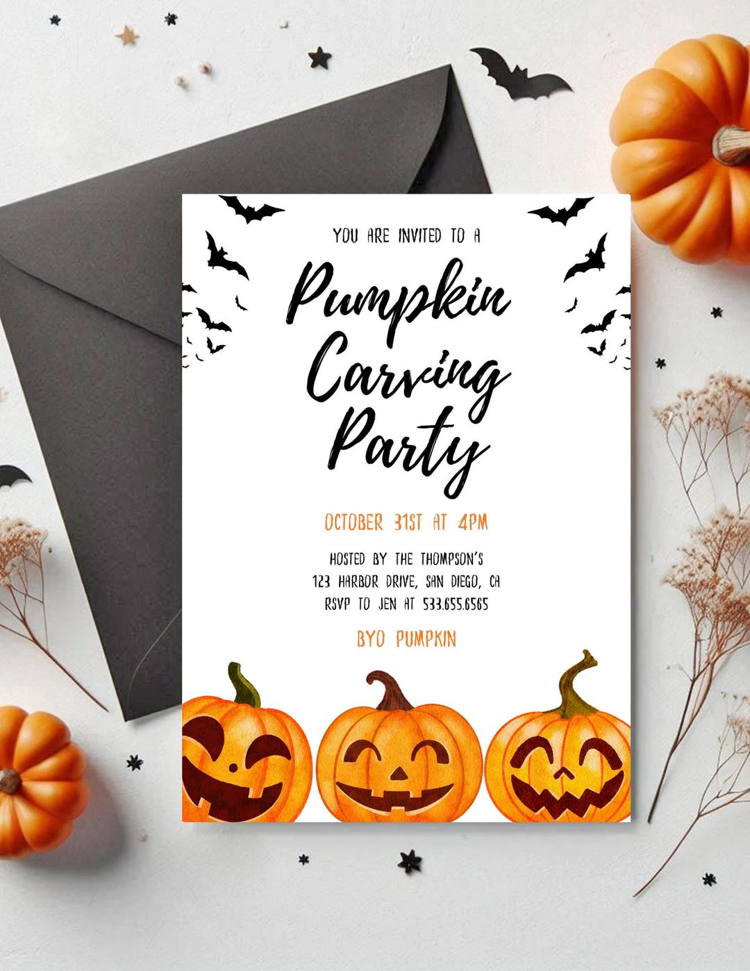 Halloween Pumpkin Carving Party Invitation, Digital Download, Halloween ...