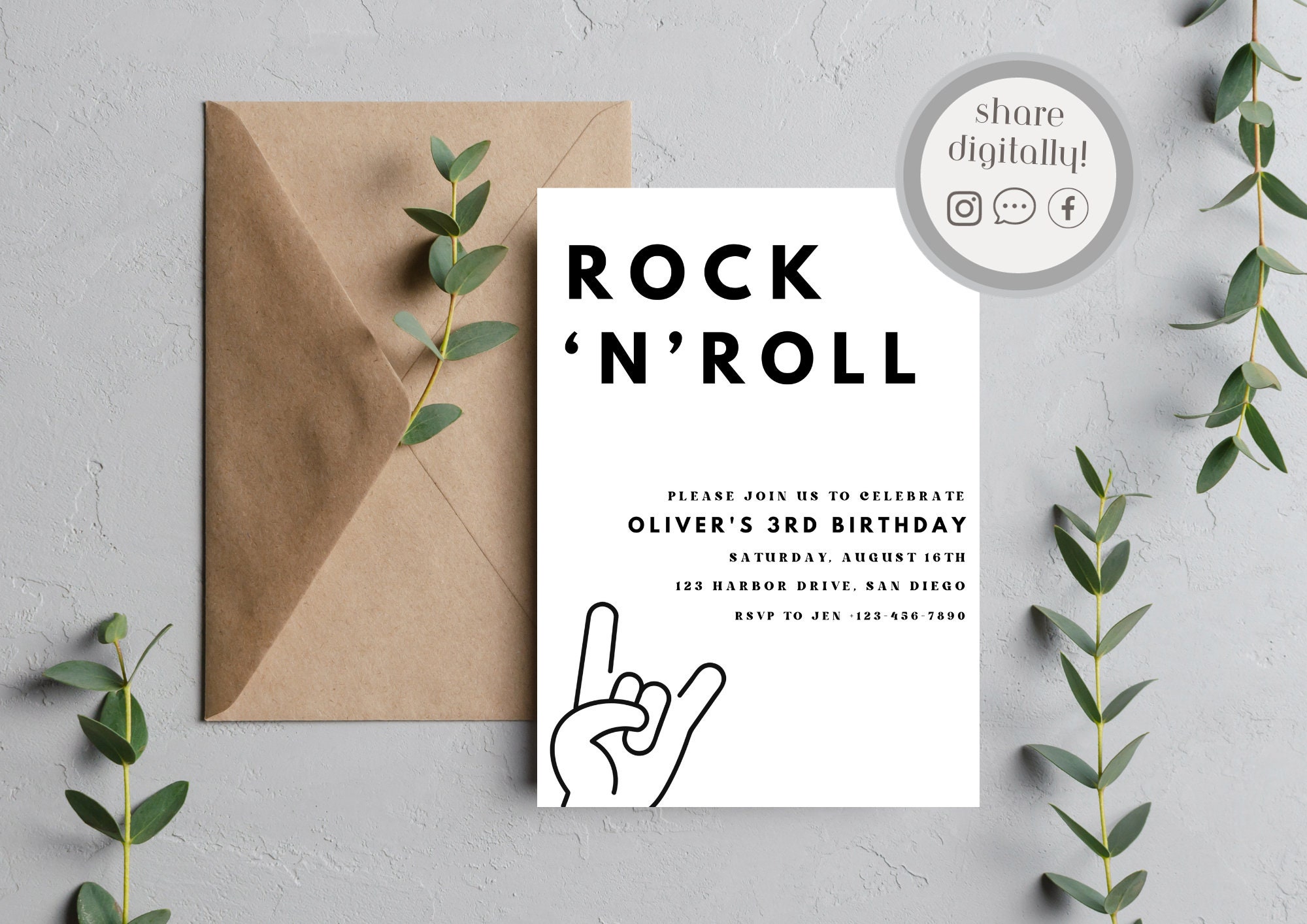 Rock and Roll Birthday Party Invitation Instant Download - Etsy