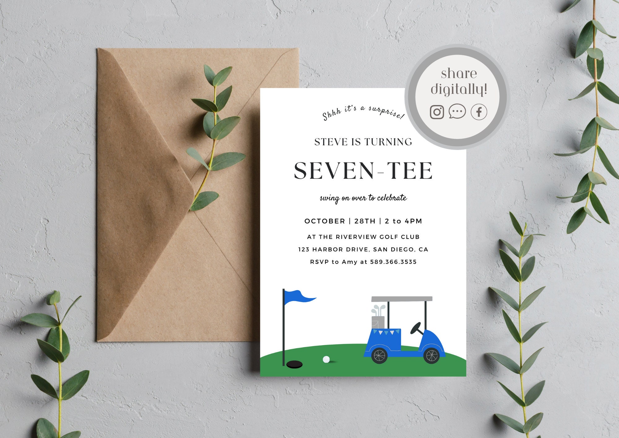 Golf SEVEN-TEE Birthday Party Invitation Instant Download Golf Surprise ...