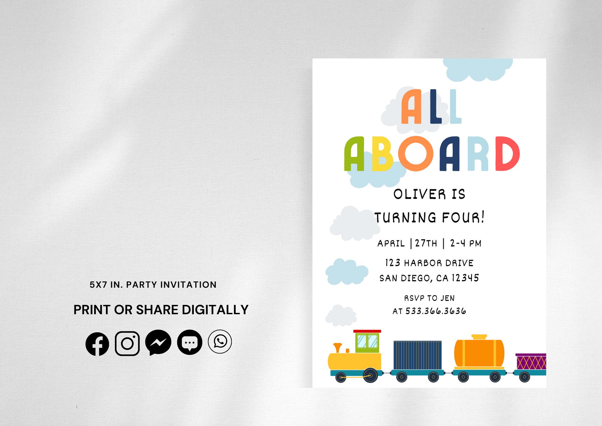 Train Birthday Invitation Digital Download Transportation Boy Birthday ...