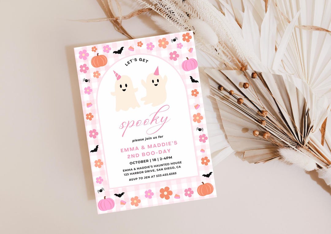 Spooky Ghost Joint Birthday Invitation Digital Download Cute Ghost ...