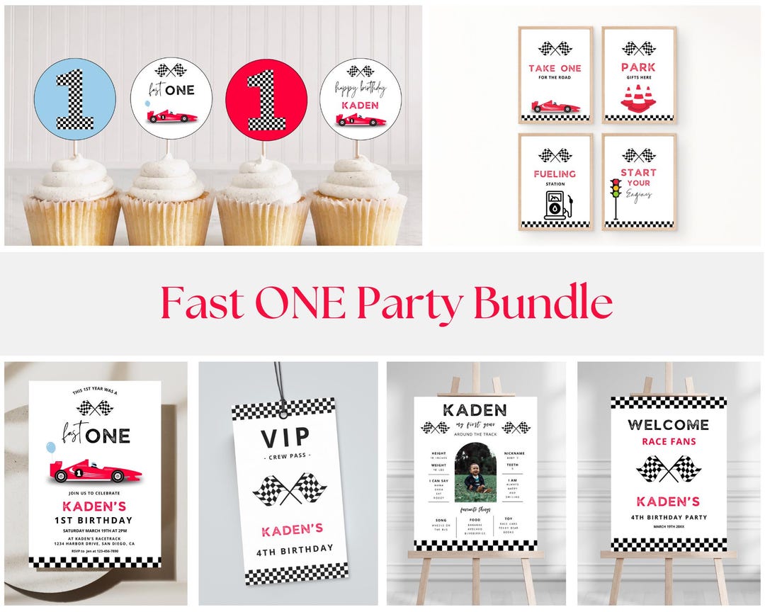 Fast ONE Birthday Party Bundle | Red Race Car Birthday Party Bundle ...