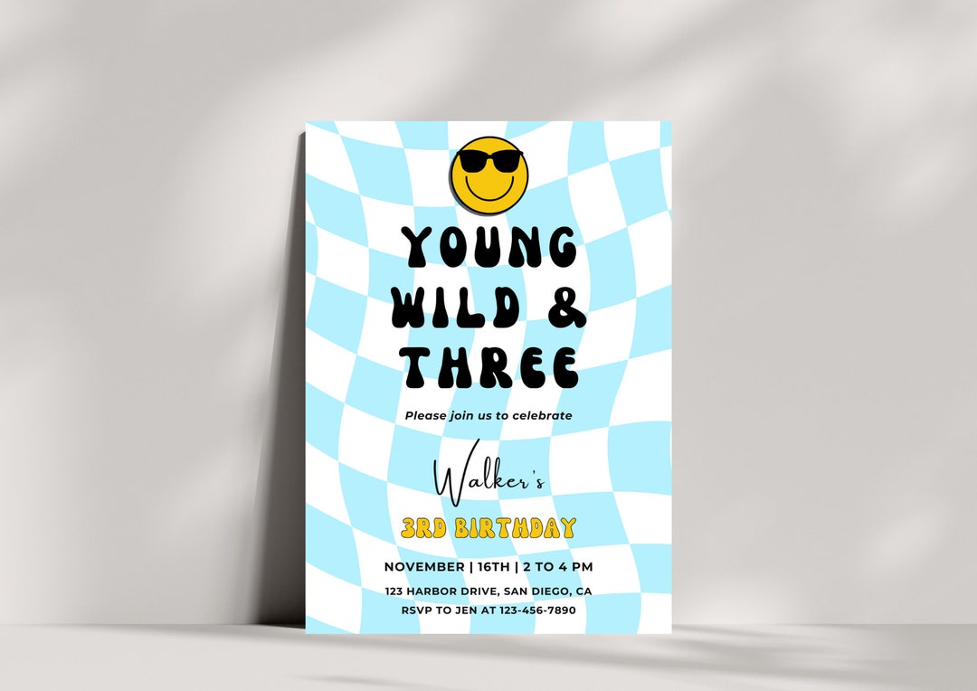 Young Wild & Three Birthday Invitation | Digital Download | Boy 3rd ...