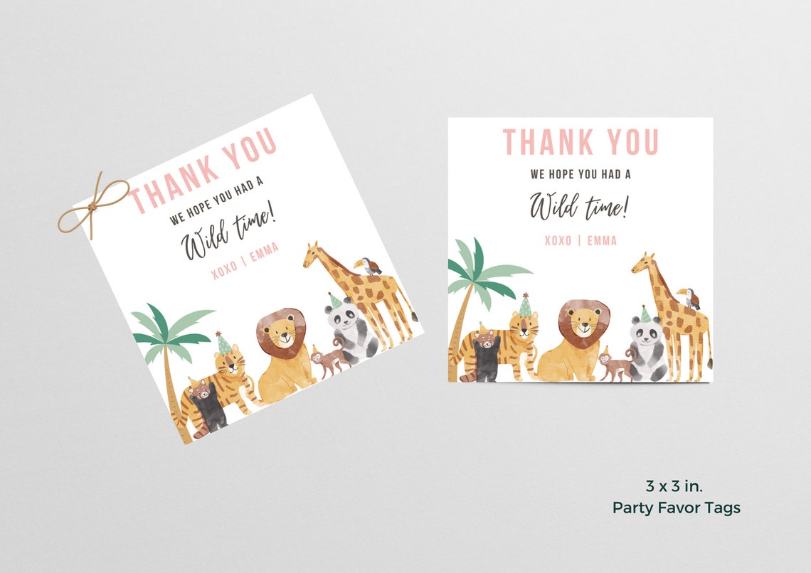 Pink Wild Animal Birthday Party Favor Tags | Instant Download | Girl ...