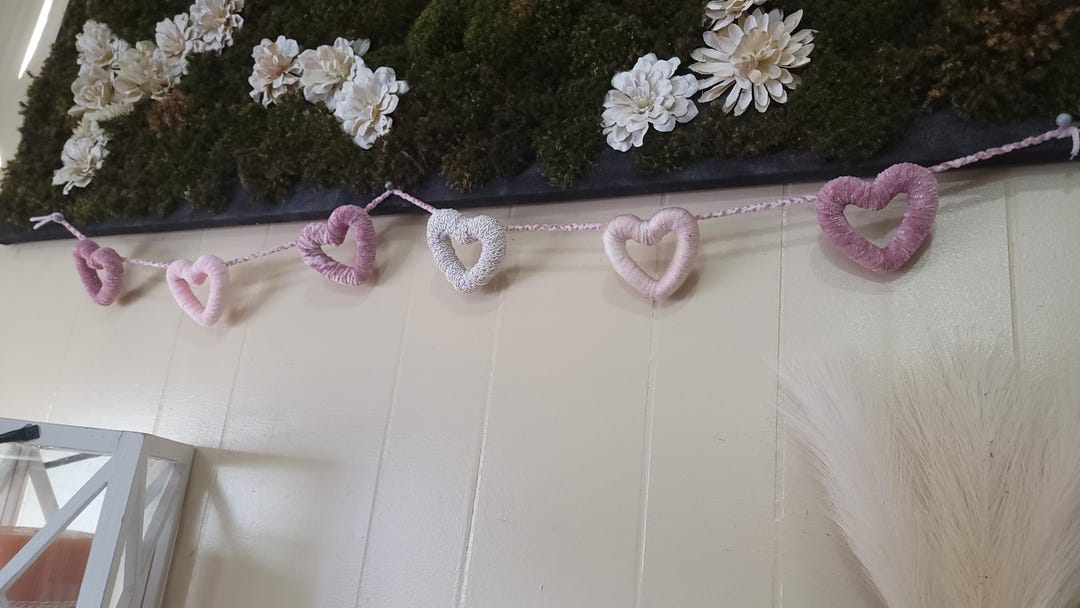 Valentine Heart Garland, Hearts, Yarn Hearts, Braided Garland ...