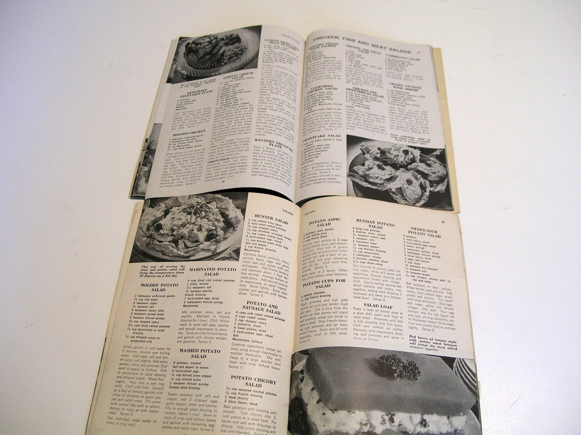1940's Cookbooks, 500 Delicious Salads and 250 Ways of Serving Potatoes ...