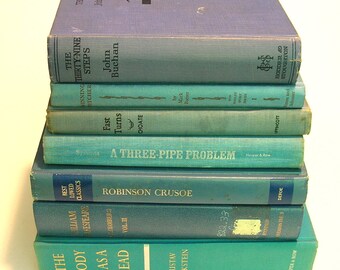Light Blue and Green Books, Instant Library, Vintage Book Collection ...