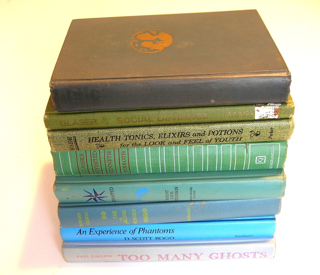 Light Blue and Green Books, Instant Library, Vintage Book Collection ...