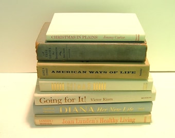 Light Blue and Green Books, Instant Library, Vintage Book Collection ...