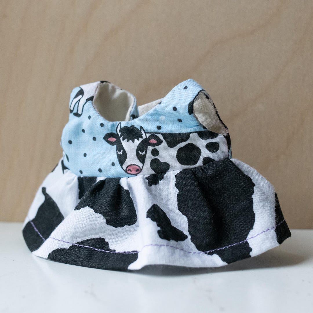 Blue Cute Cow Print Dress for Labubu Plush Pendant Doll Handmade (DRESS ...