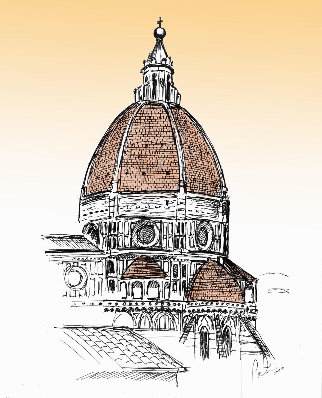 The Duomo. Florence Italy. Plein Air Sketched From a Nearby Rooftop ...