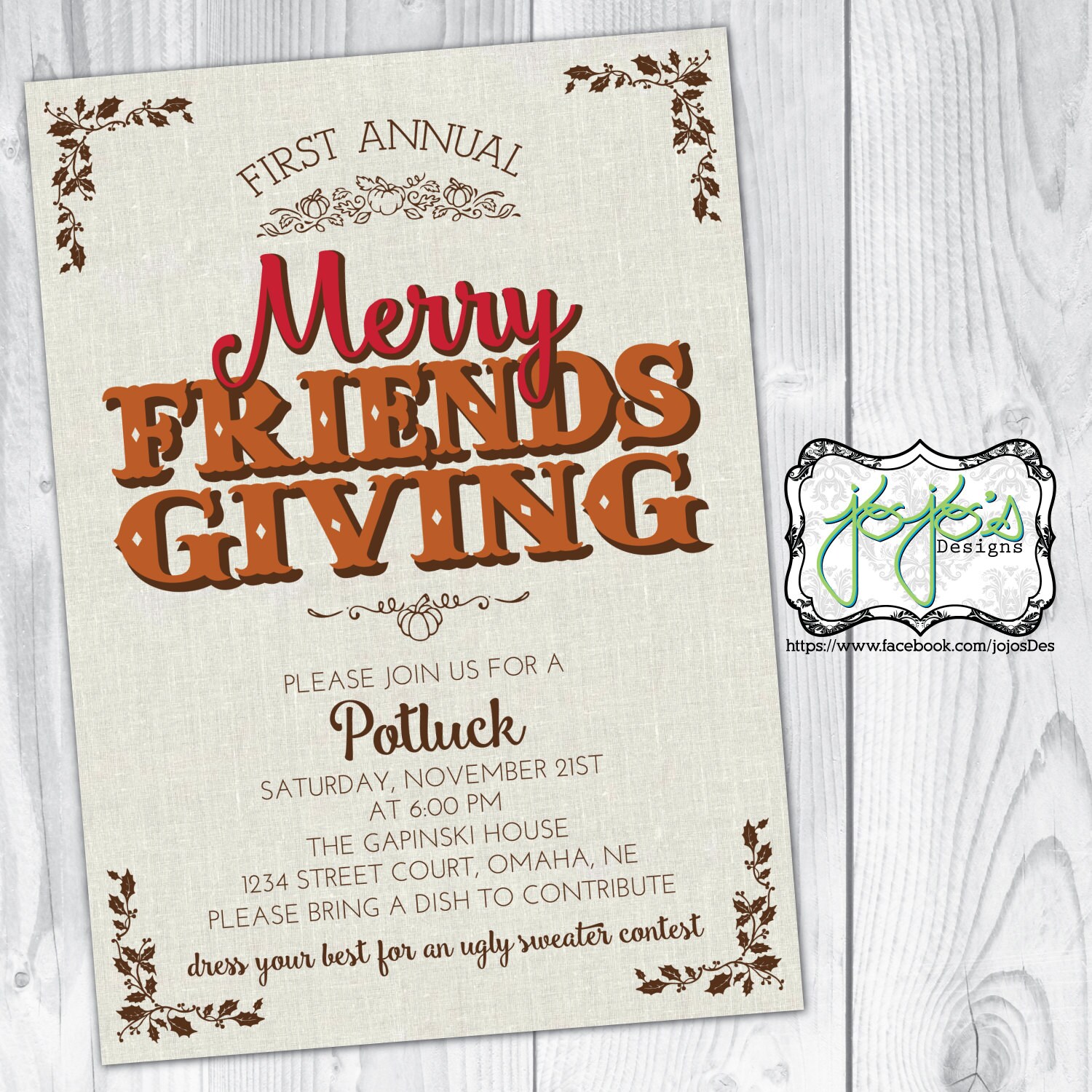 FriendsGiving or Merry FriendsGiving Potluck Invitation | Etsy