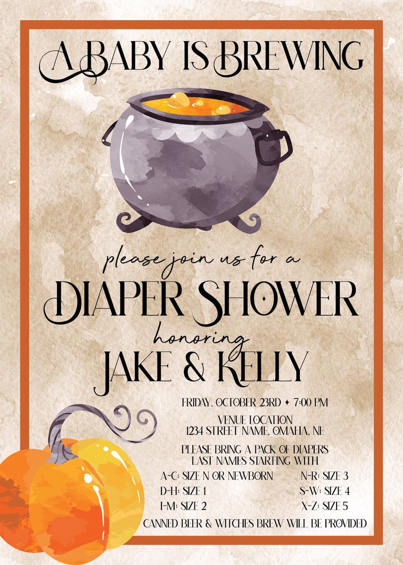 A Baby is Brewing Diaper Keg Invitation Halloween Fall Theme Couples ...