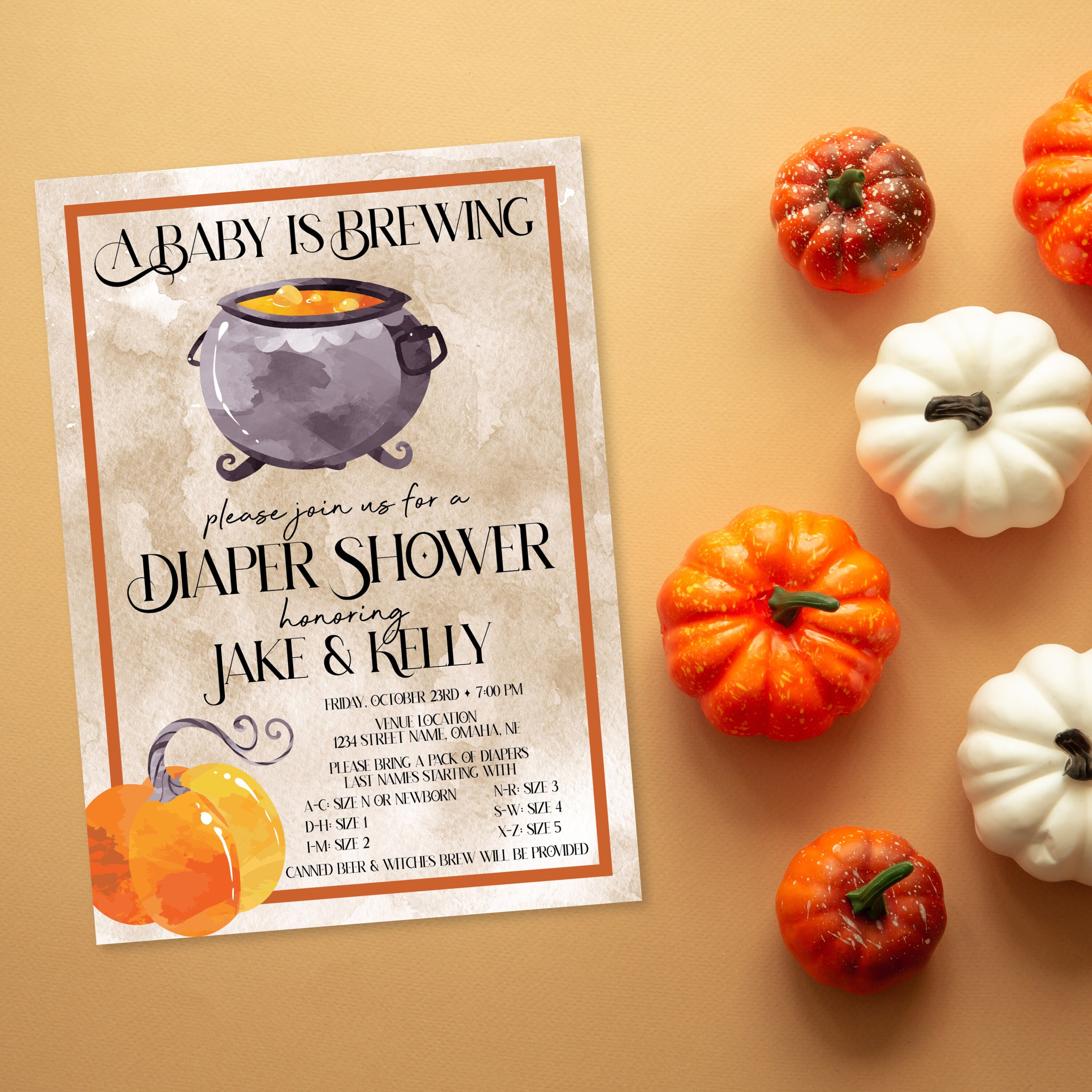 A Baby is Brewing Diaper Keg Invitation Halloween Fall Theme Couples ...