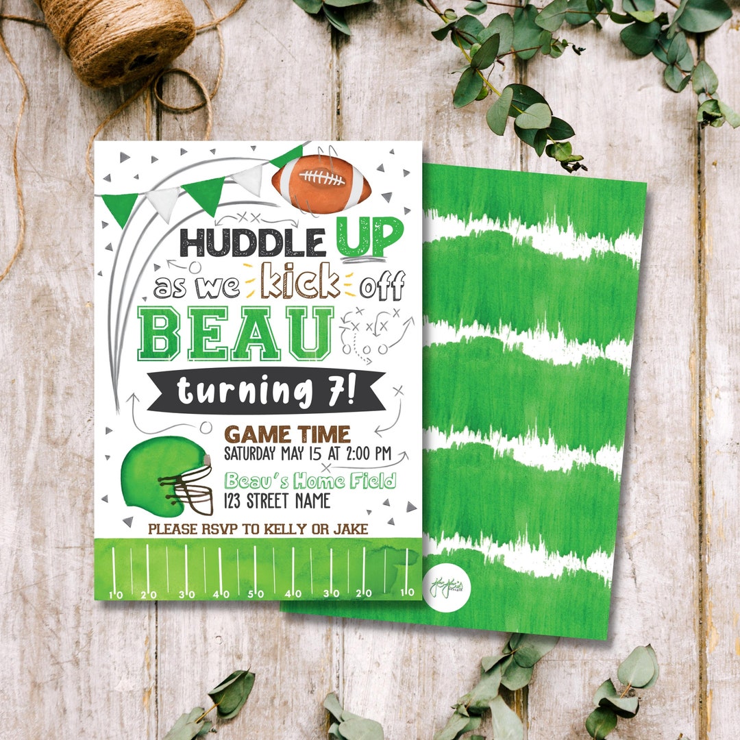 Football Boys Birthday Invitation, Kickoff, Green and Brown Sports Kids ...