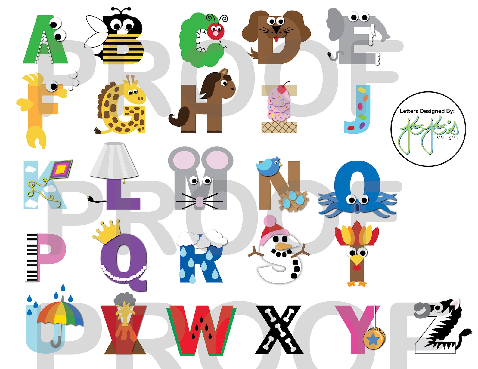 Fun Alphabet Letters for Learning Character Letters Flash Cards Digital ...