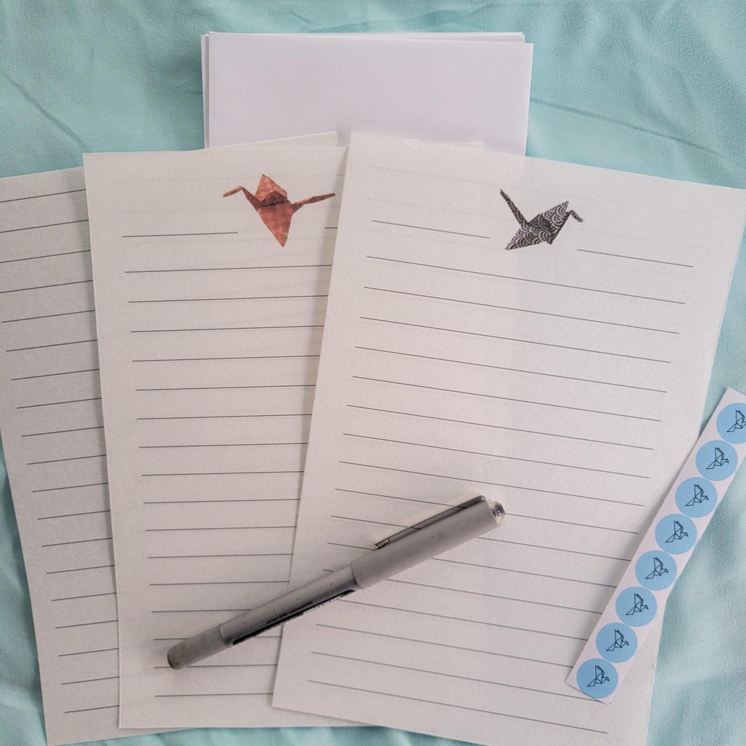 Paper Crane Letter Writing Set - Double Sided Lined Paper With ...